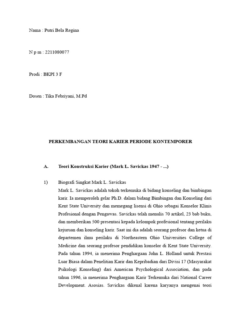 Resume 5 Karier - Putri Bela Regina - BKPI 3F - 2211080077 | PDF