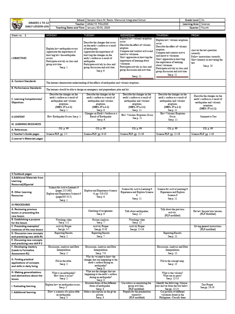 Science DLL, Q4, w1 | PDF