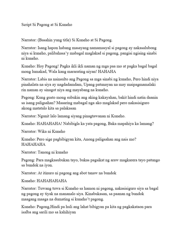 Script Si Pagong at Si Kuneho | PDF Script Si Pagong at Si Kuneho | PDF