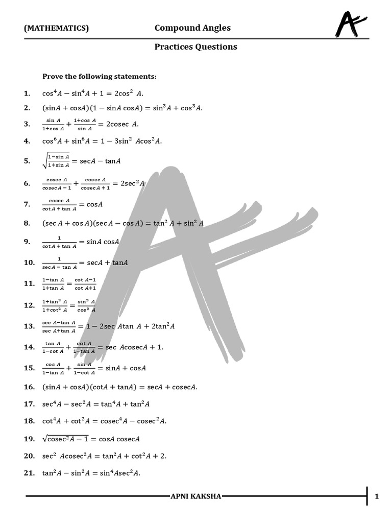 Compound Angles | PDF