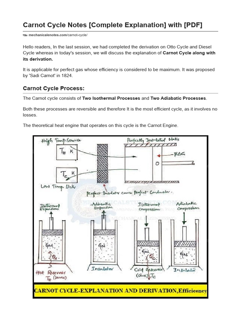 Carnot Cycle Notes | PDF | Heat | Entropy