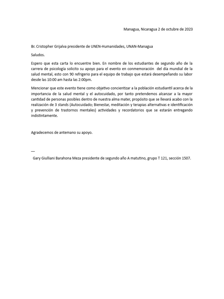 Solicitud de refrigerios para evento salud mental | PDF | Salud y bienestar