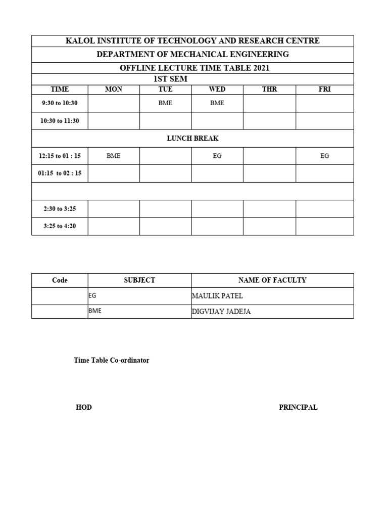 Offline Time Table | PDF | Applied And Interdisciplinary Physics | Physical Sciences