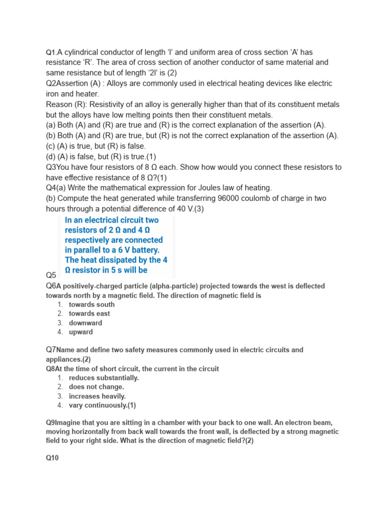 Class 10 Physics Imp Question | Download Free PDF | Electrical Resistance And Conductance ...
