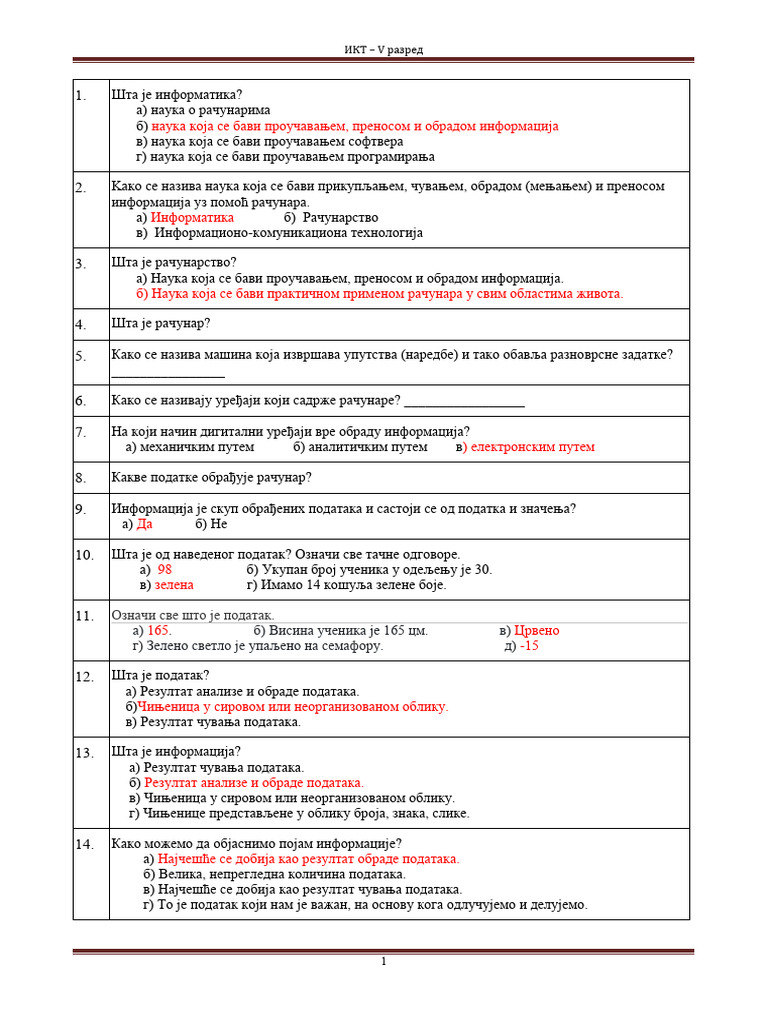 Ikt Pitanja V Razred 2022 | PDF