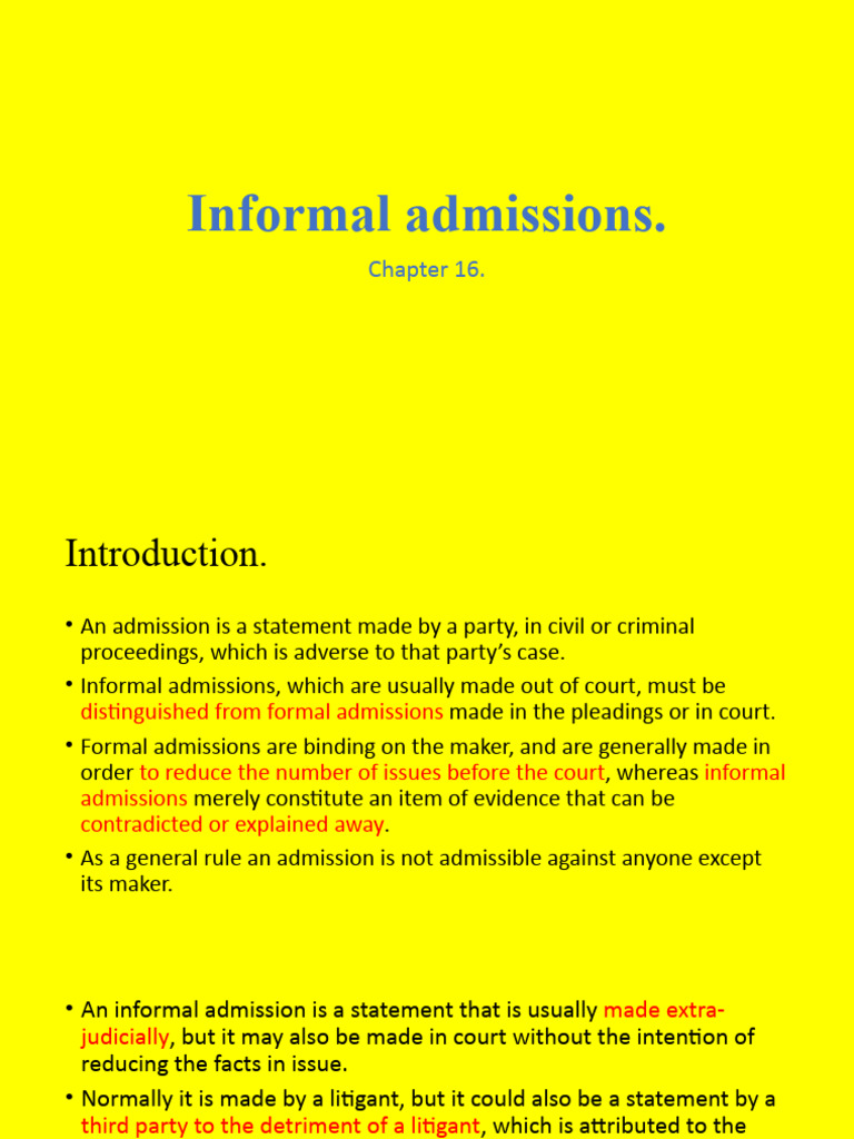 5 Informal Admissions | PDF | Burden Of Proof (Law) | Right To Silence