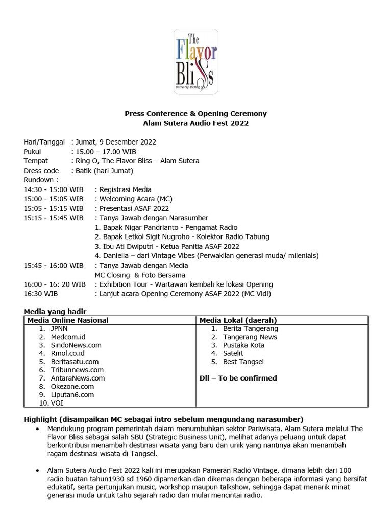 Guidance Brief Presscon ASAF 2022 | PDF | Seni | Gaya Hidup