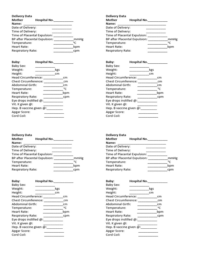 Delivery Room Record | PDF | Human Pregnancy | Health Sciences