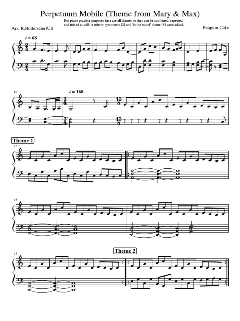 Perpetuum Mobile, Theme From Mary & Max - Penguin Cafe | PDF