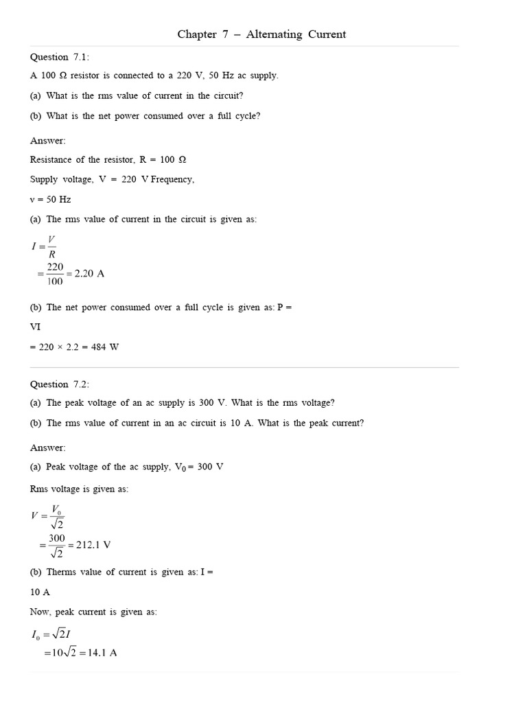 Chapter 7 - Key - Exercise | PDF | Resonance | Electrical Network