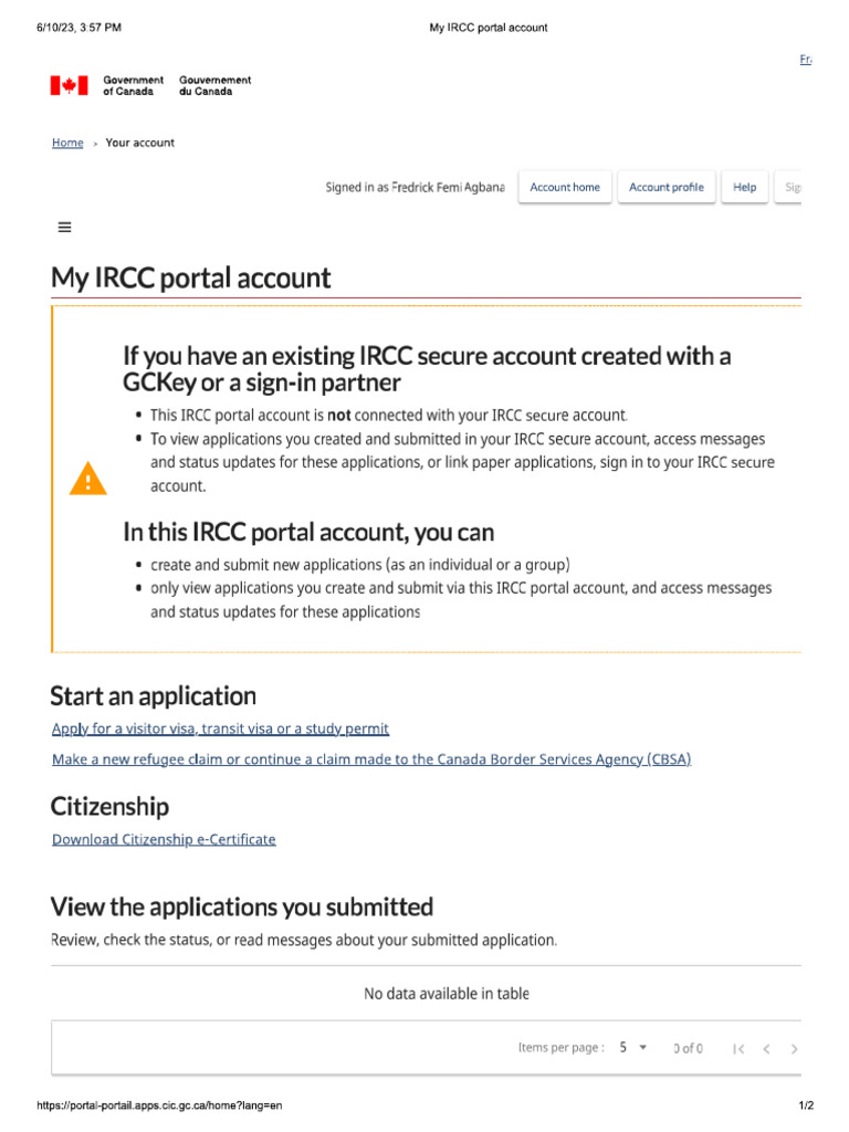 My IRCC Portal Account | PDF