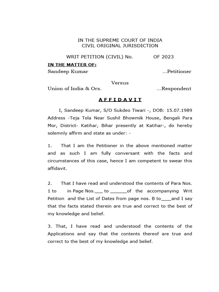 Affidavit + Vakalatnama | PDF | Appeal | Advocate