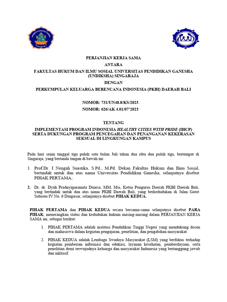 Kerja Sama PKBI Bali dan Undiksha 2023 | PDF | Ilmu Sosial