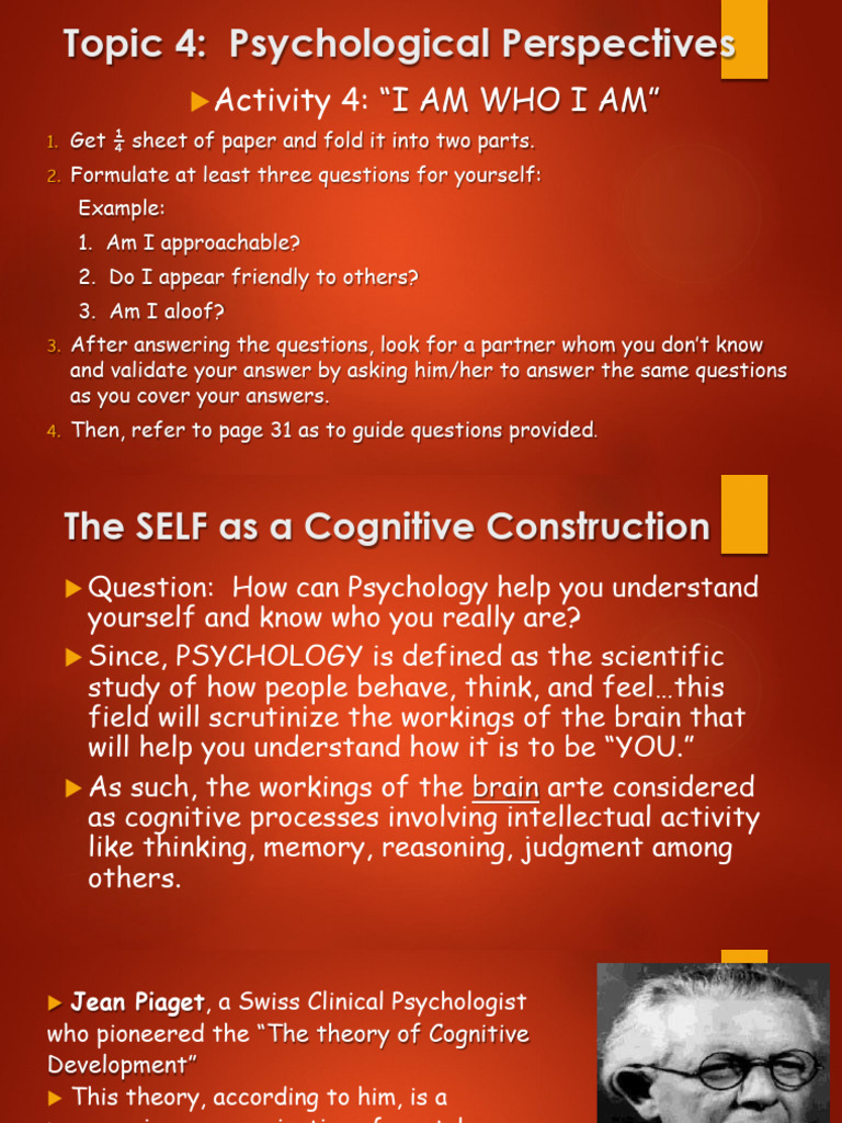 Topic 4-Psychological Perspectives | PDF | Self Concept | Thought