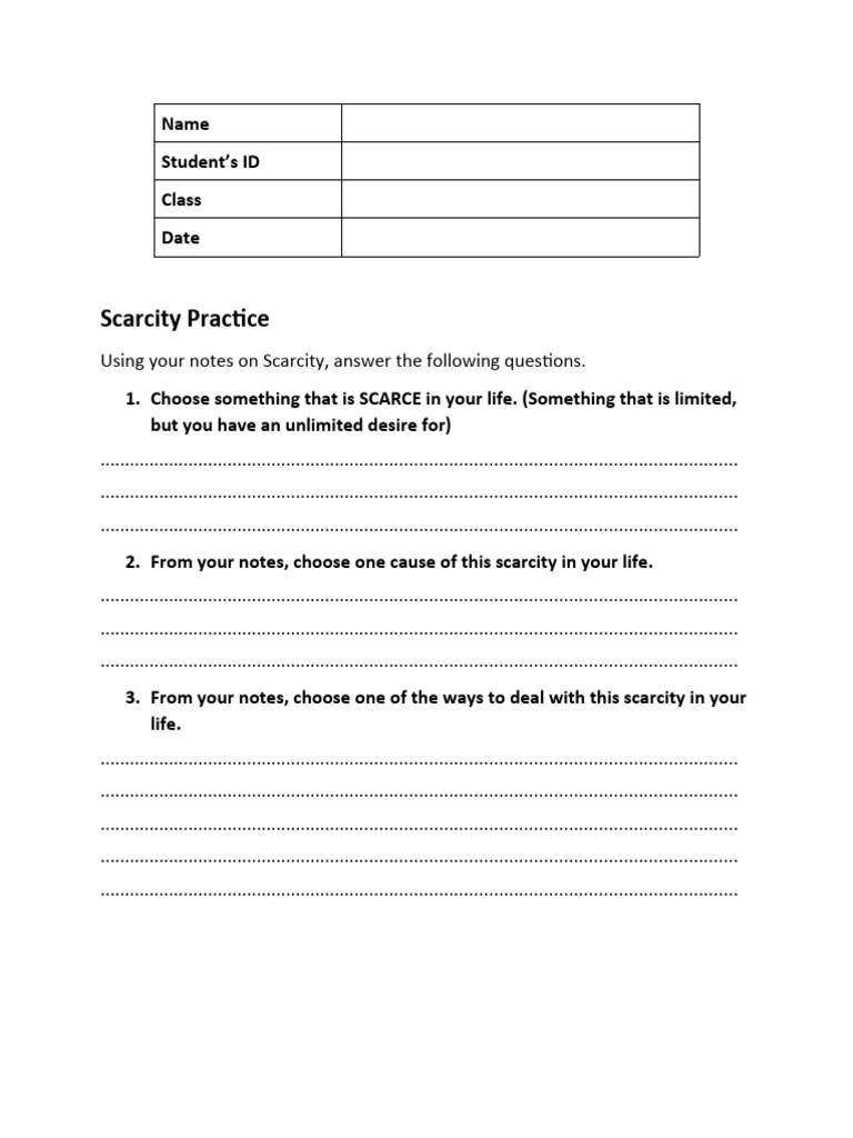 L1S1 - Scarcity Practice | Download Free PDF | Factors Of Production ...