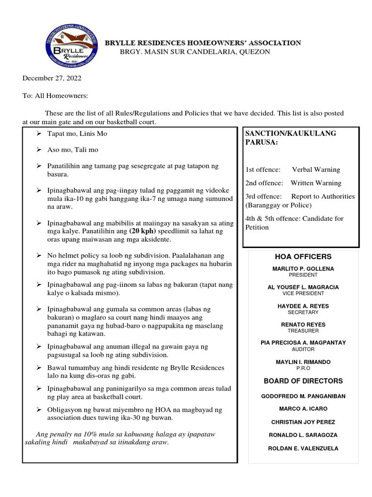 Hoa Rules | PDF