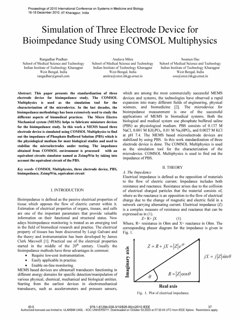 Simulation of Three Electrode Device for Bioimpedance Study Using COMSOL Multiphysics | PDF