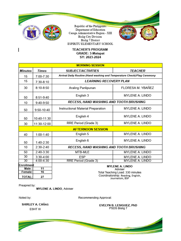 Mylene - Class Program - 2023-2024 | PDF