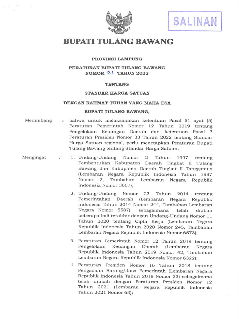 Perbup Nomor 21 Tahun 2022 Tulang Bawang (SSH) | PDF Perbup Nomor 21 Tahun 2022 Tulang Bawang (SSH) | PDF