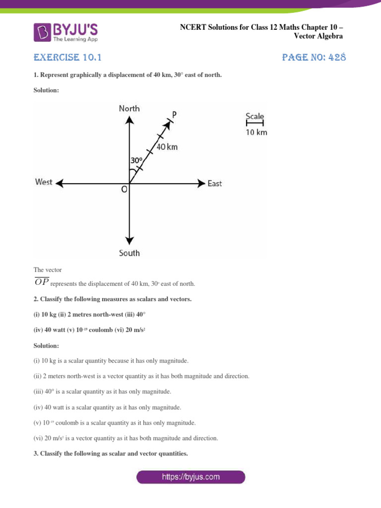 NCERT Solutions For Class 12 Maths Chapter 10 Vector Algebra | PDF | Euclidean Vector | Vector Space