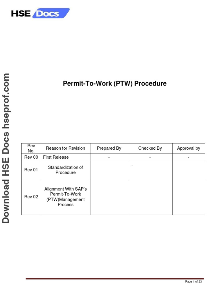 HSE Docs - Permit To Work Procedure | PDF