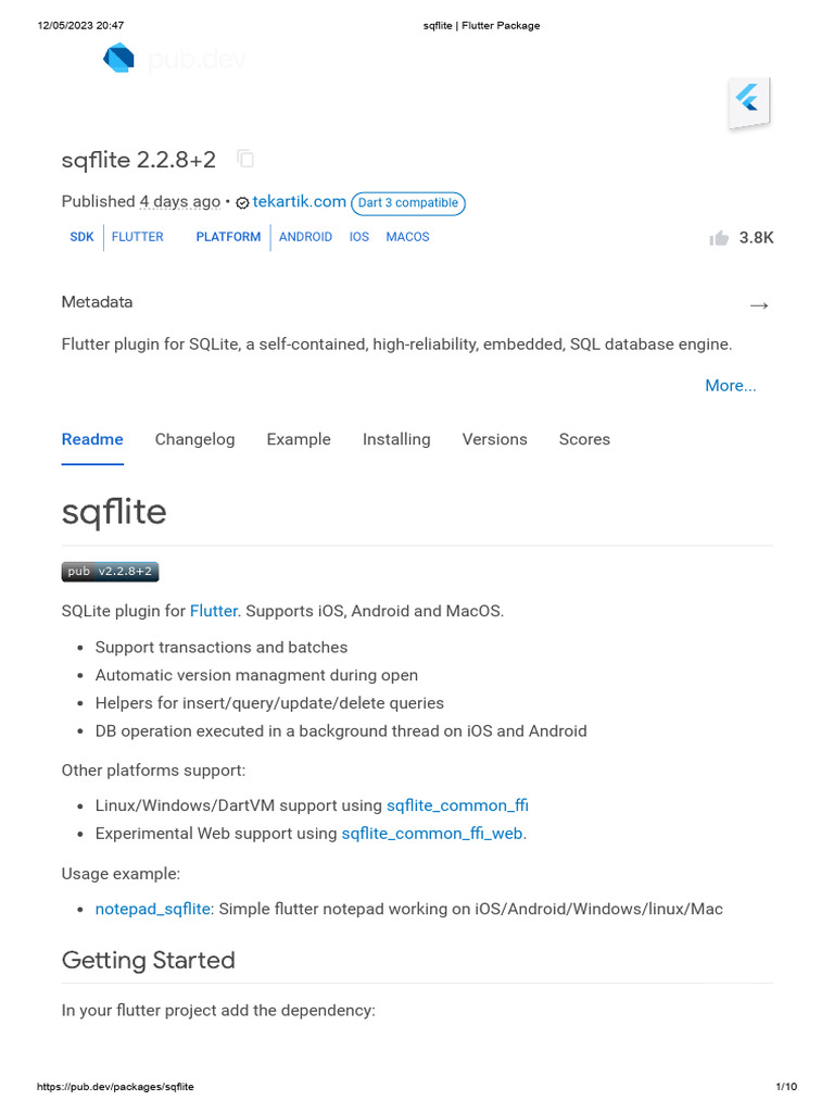 Sqflite - Flutter Package | PDF | Database Transaction | Databases
