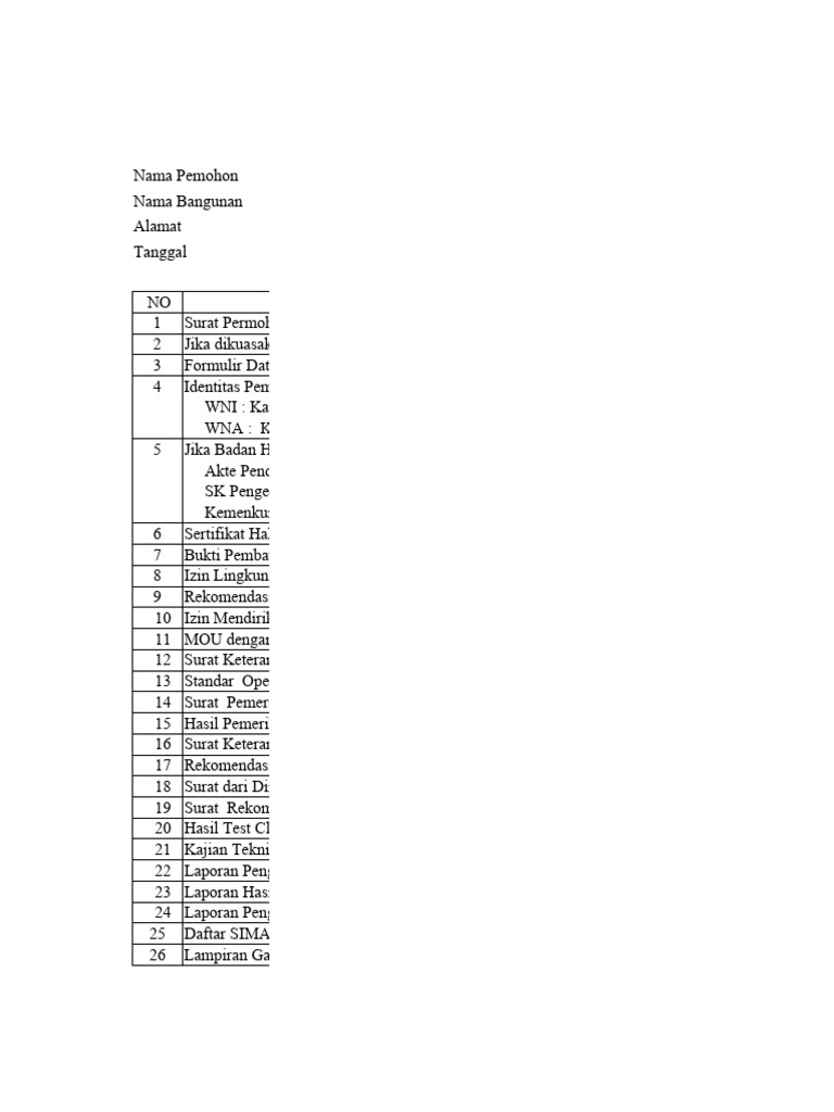 Isian FORM DPMPTSP-CEKLIS KELENGKAPAN SLF-200323 | PDF | Hukum | Teknologi & Rekayasa