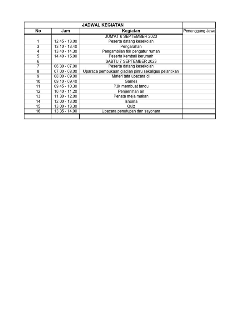 Jadwal Kegiatan Gladian Pinru 2023 | PDF