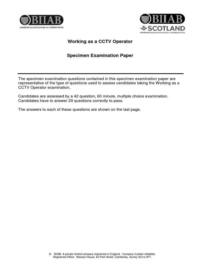 SIA Licence Hub CCTV Operator Mock Exam | PDF