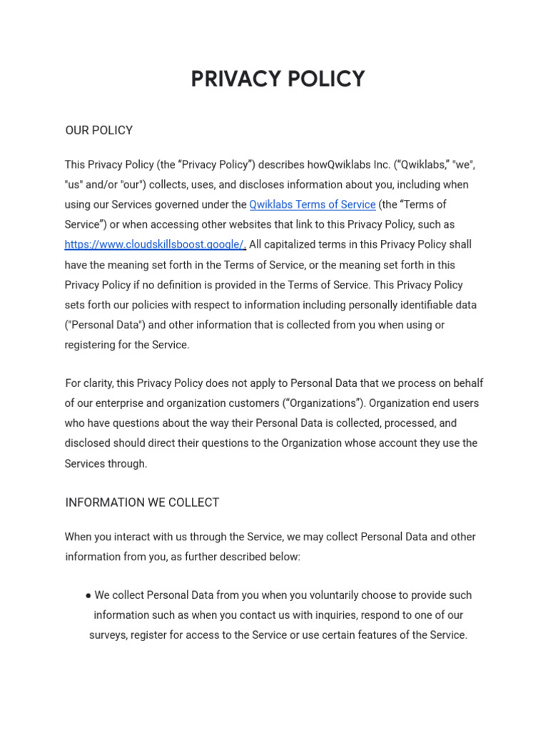 Qwiklabs Privacy Policy en | Download Free PDF | Privacy | Http Cookie Qwiklabs Privacy Policy en | Download Free PDF | Privacy | Http Cookie