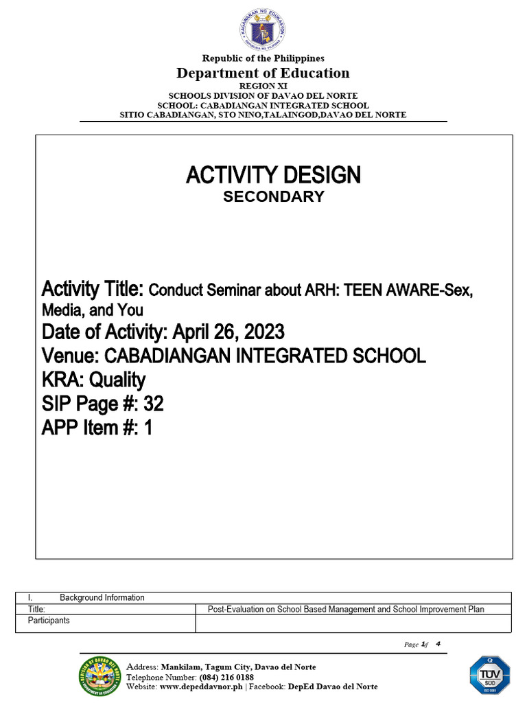 Activity Design (Teen) | PDF | Adolescence