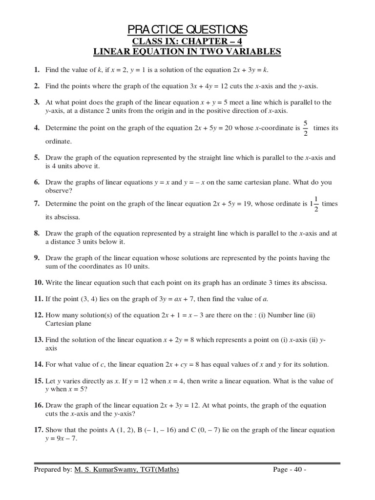 04 Linear Equation in Two Variable Subjective Questions | PDF ...