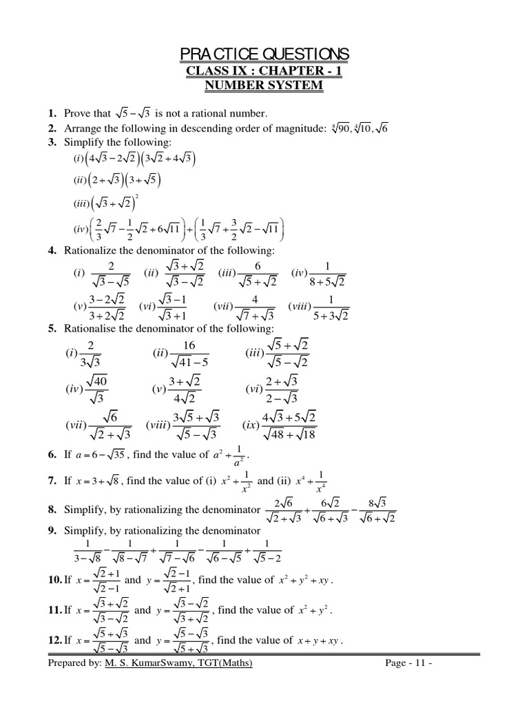 01 Number System Subjective Questions | PDF | Numbers | Real Number
