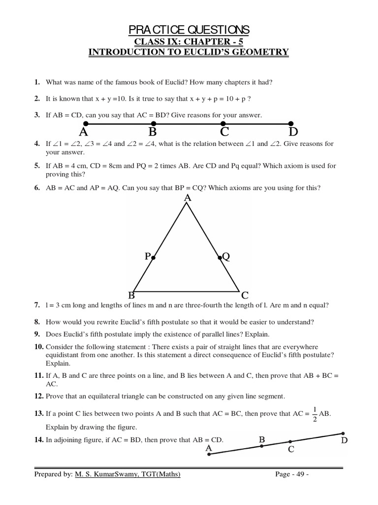 Euclid's Geometry Practice Questions | PDF | Axiom | Logic