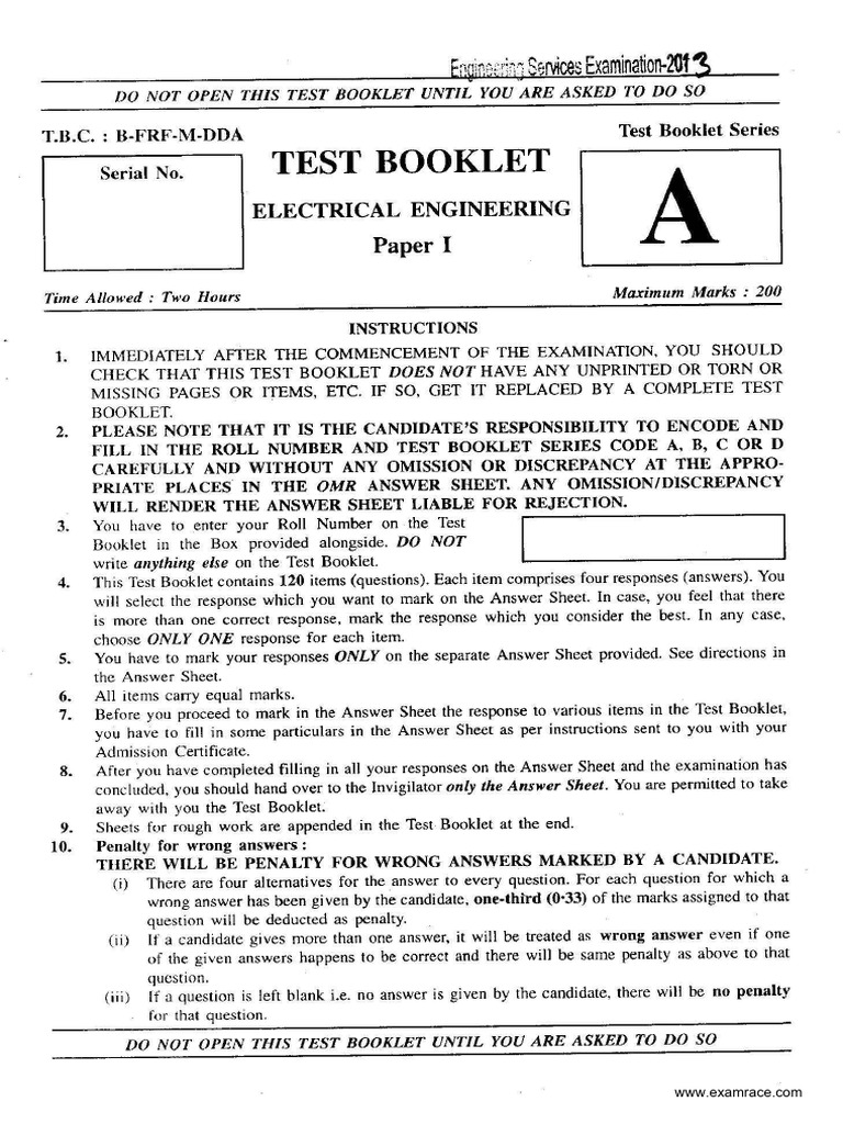Electrical Engineering Test Booklet | PDF | Ferromagnetism | Magnetism