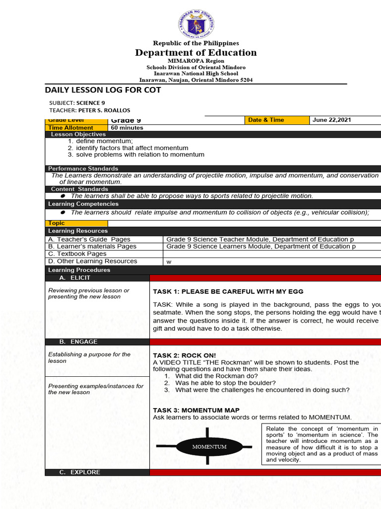 Lesson Plan | PDF | Momentum | Learning