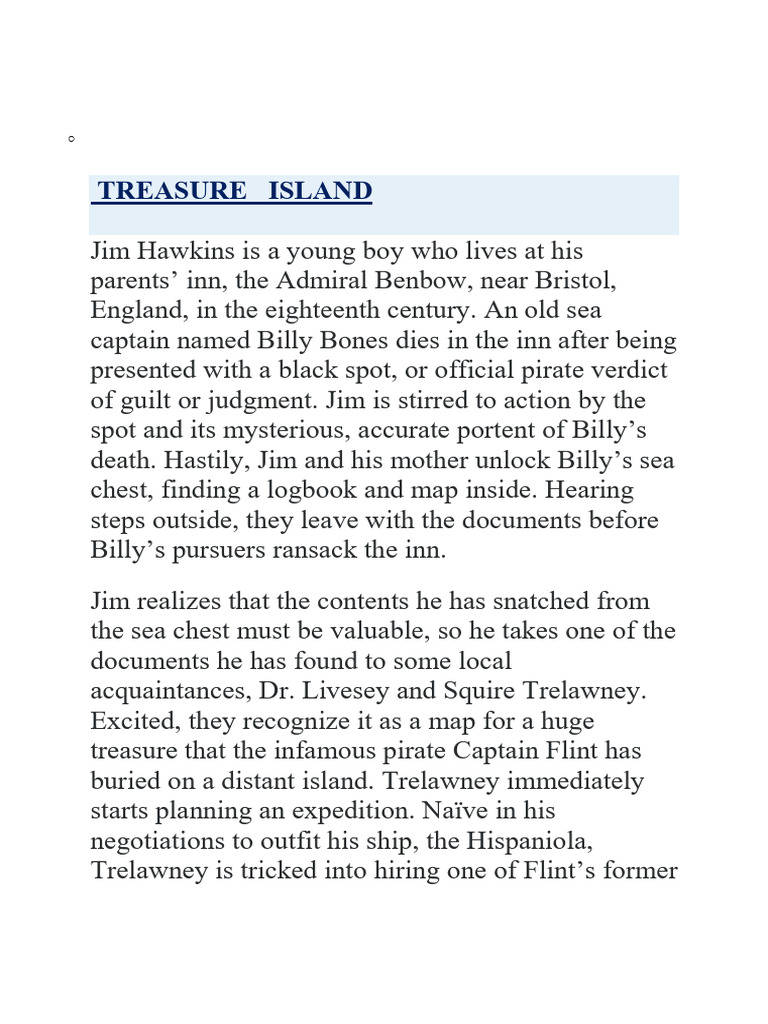 Treasure Island: A Summary of Adventure | PDF