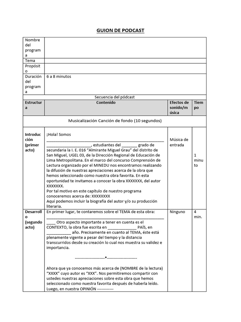 Ejemplo de Guion de Podcast | PDF