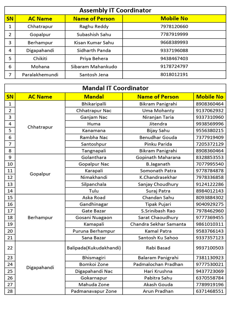 Berhampur PC Assembly & Mandal IT Coordinator | PDF
