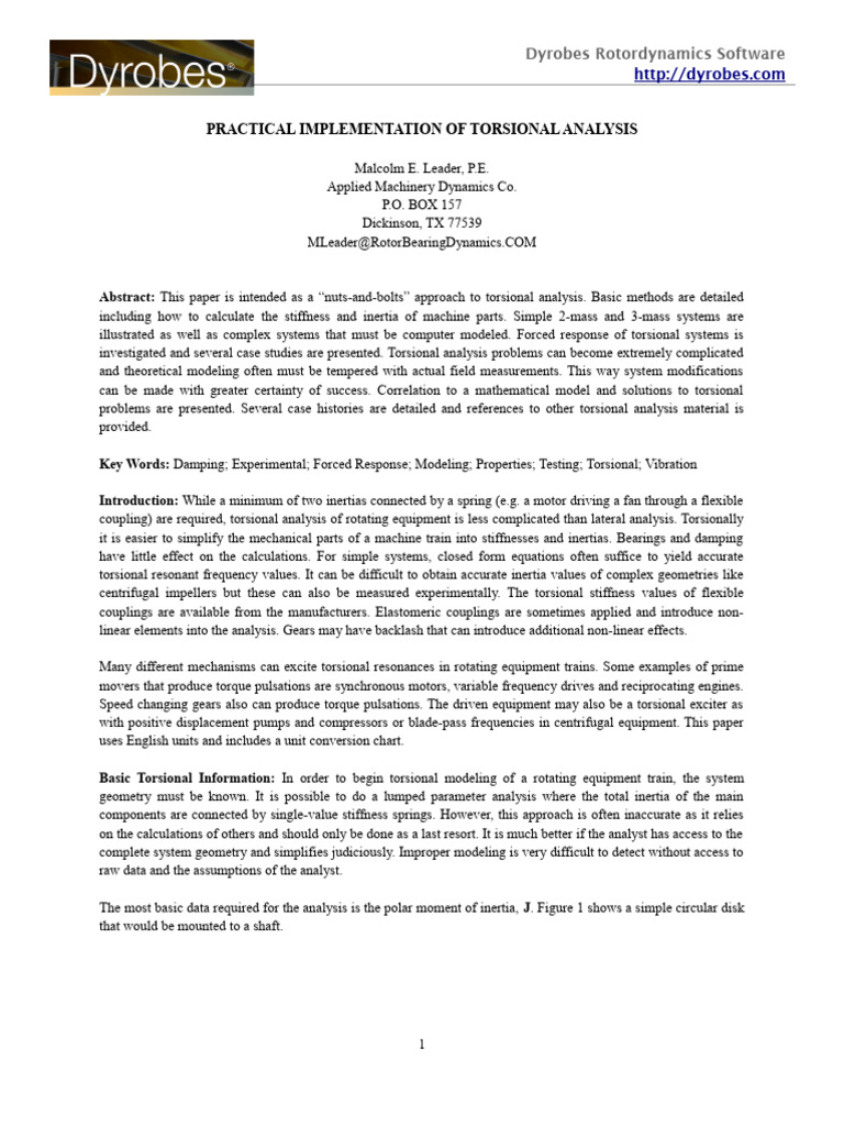 Practical Implementation of Torsional Analysis Linked | PDF | Resonance ...