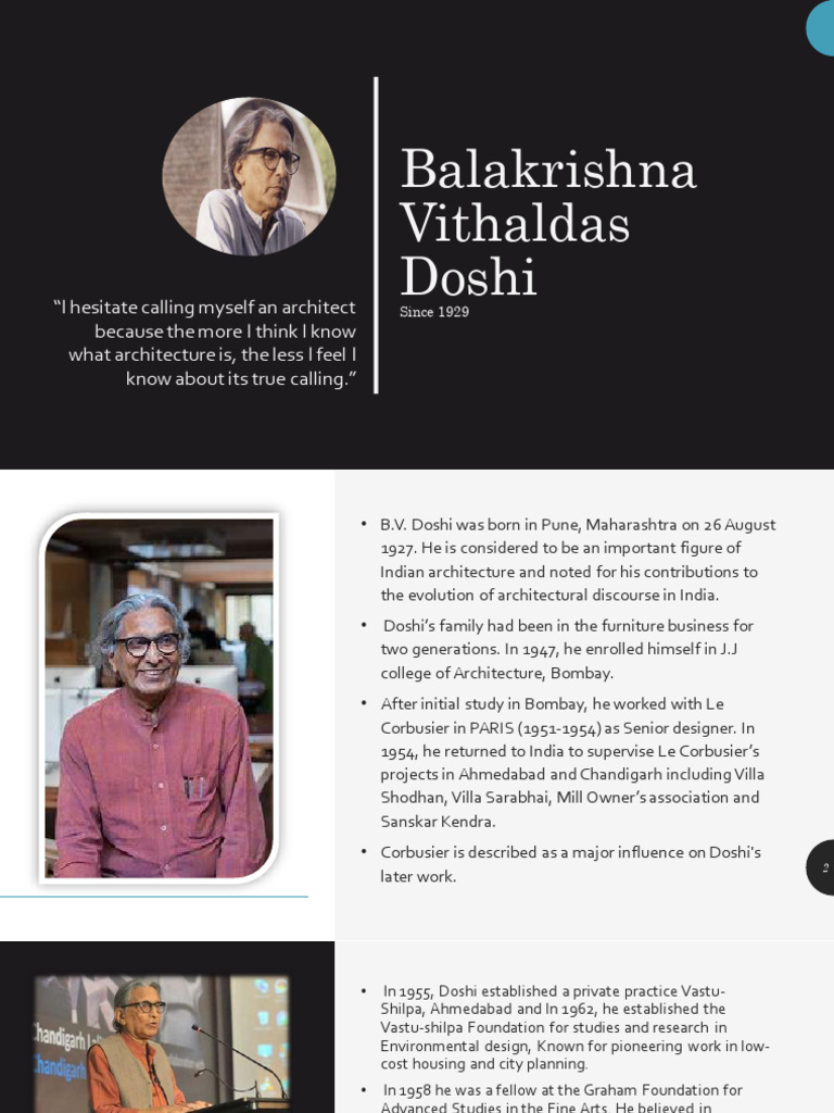 B.V. Doshi: Pioneer of Indian Architecture | PDF | Architectural Design | Architecture