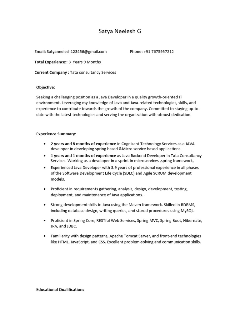 Resume Satya | PDF | Spring Framework | Software Development Process