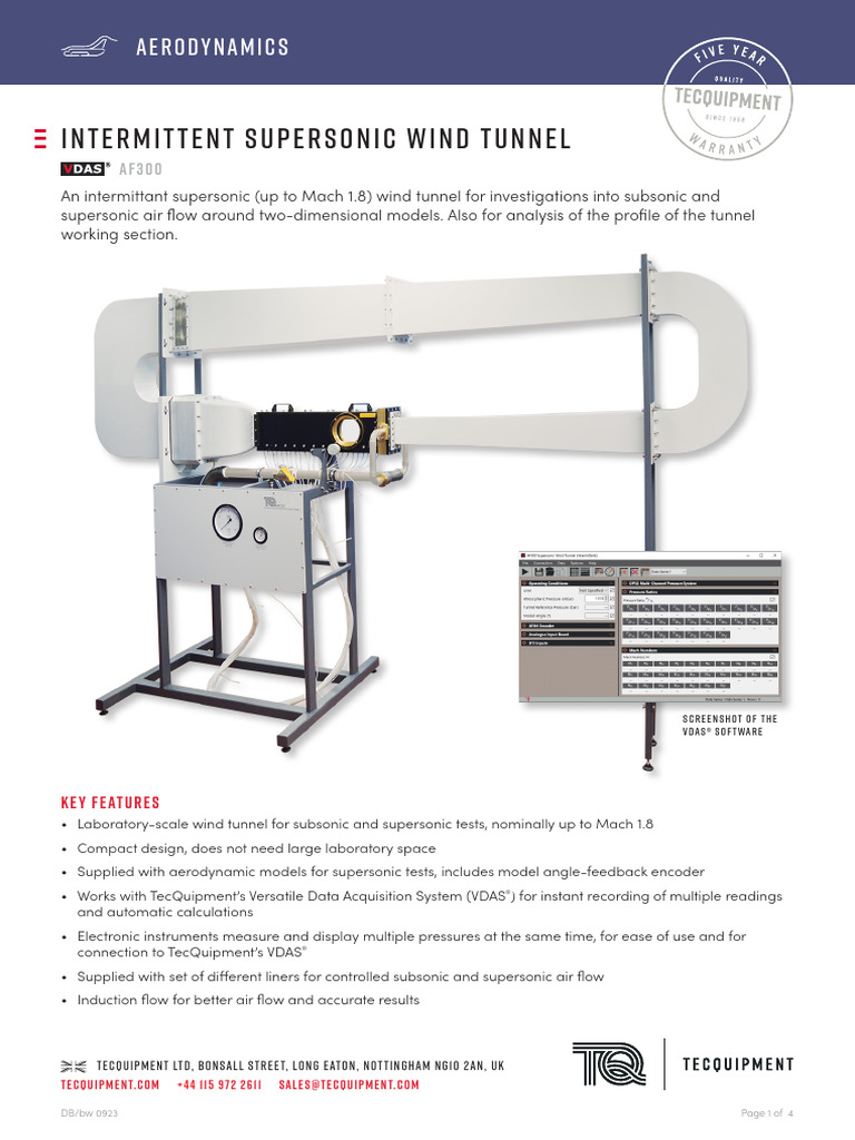 AF300 Supersonic Wind Tunnel Datasheet | PDF