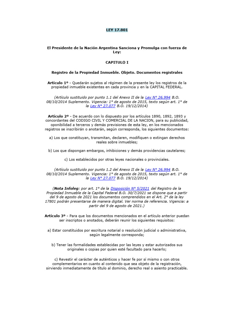 Ley 17.801 Actualizado | PDF | Propiedad | Justicia