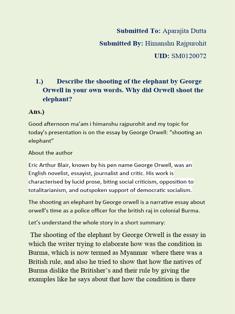Orwell's Dilemma in "Shooting an Elephant" | PDF | George Orwell