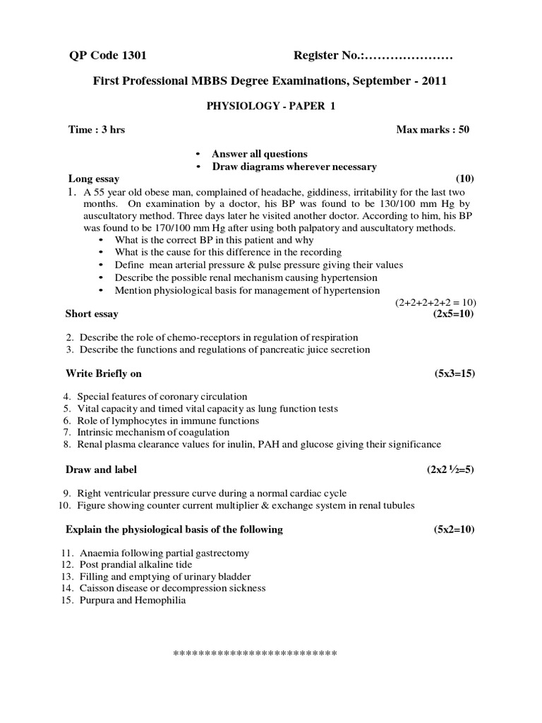 Physiology Mbbs Question Paper | PDF