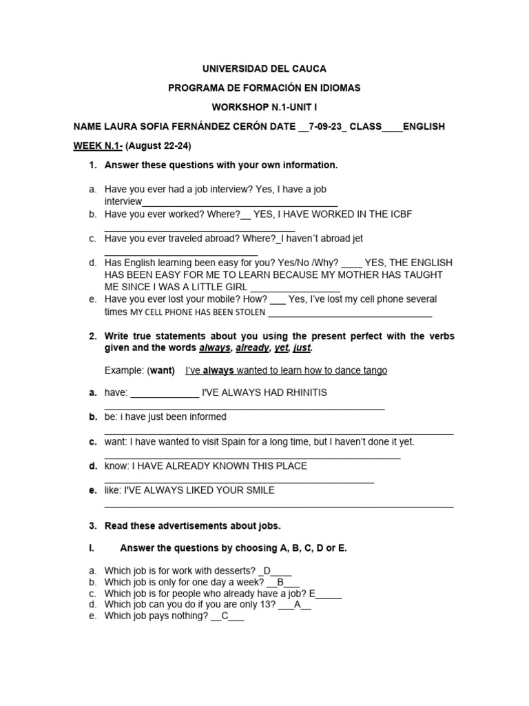 LEVEL 3 (B1) -WORKSHOP N.1-UNIT I 1 | PDF