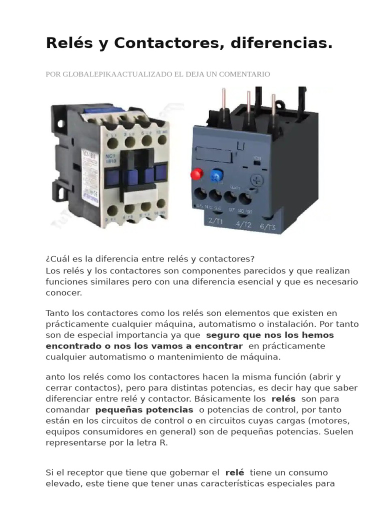Relés y Contactores - Diferencias | PDF