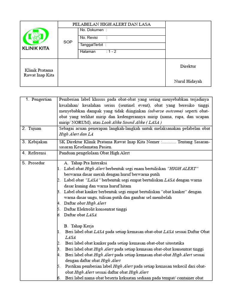 Pelabelan Obat High Alert dan LASA | PDF | Kesehatan Holistik | Sains ...