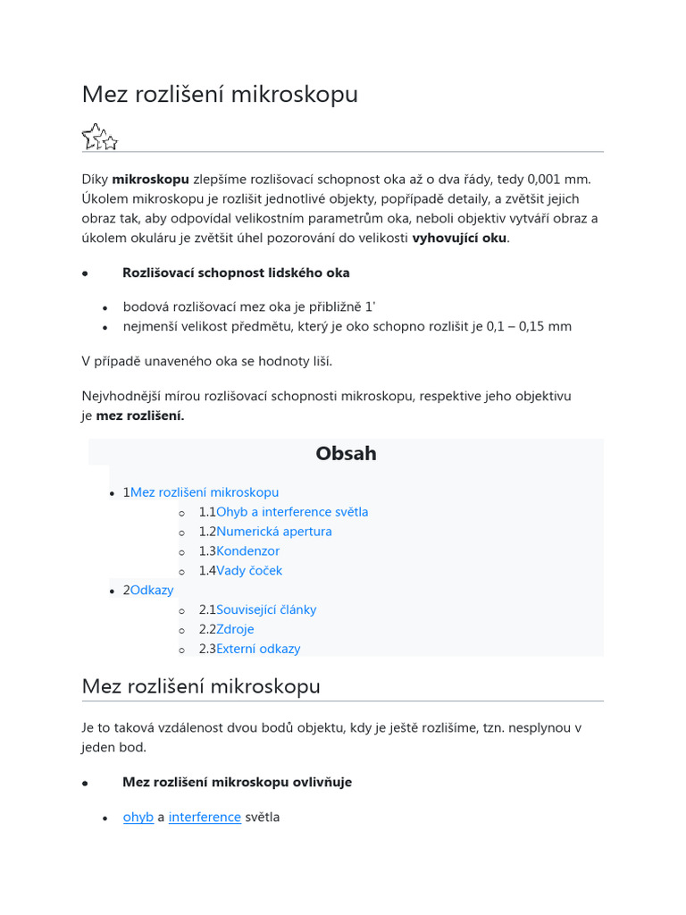 Mez Rozlišení Mikroskopu: Obsah | PDF